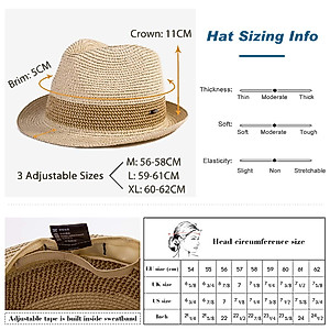 Fancet Extra Large XL Men Women Packable Straw Fedora Panama Sun Summer Beach Derby Hat Cuban Trilby Nature Beige