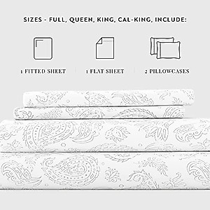 ienjoy Home 4 Piece Coarse Paisley Patterned Home Collection 4 Sheet Set, King, Gray