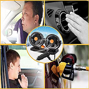 KINOWJI Car Cooling Air Fan,12V/24V Electric Dual Head Cooling Air Circulator 360 Degree Rotatable Auto Fan for Sedan SUV/RV/Boat/Truck /Auto Vehicles (24V)