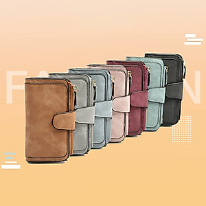 Surakey Women Wallet Leather Blocking Designer Trifold Card Holder Ladies Clutch with ID Card Purse Large Capacity Bag Gift, Claret