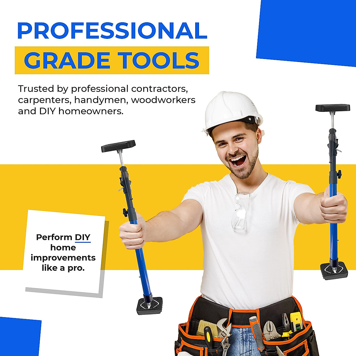 Merchy Hero 2Pcs Set Multifunctional Extension Pole Third Hand Tool with Adjustable Length Non-Slip Pads and Comfortable Foam Grip Rotating Head Supports Up to 66lbs