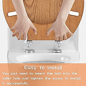 Wood Toilet Seat Round with Zinc Alloy Metal Hinges, Wooden Toilet Seat for American Standard Size Toilet Seats, Easy to Install, Wood