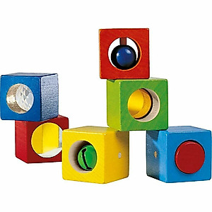 HABA Discovery Wooden Blocks - 6 Colorful Cube Building Blocks with Unique Effects for Ages 1 and Up (Made in Germany)
