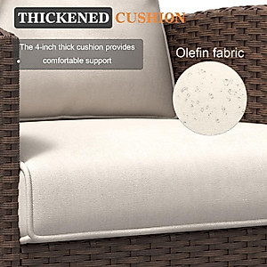 Vakollia 6 Pieces Patio Furniture Swivel Chairs Set with Fire Pit Table, Outdoor Wicker Glider Rocking Chairs with Sofa Set