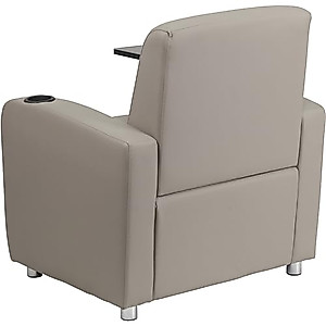 Flash Furniture George LeatherSoft Guest Chair with Tablet Arm and Cup Holder, Upholstered Tablet Arm Chair for Offices and Waiting Rooms, Gray