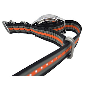 ArtStyle Watch Band with Colorful Nylon Material Strap and Heavy Duty Brushed Buckle (Black/Grey/Orange, 20mm)
