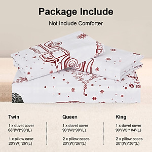 Lyacmy Christmas Duvet Cover Set Twin Reindeer Comforter Cover Set 2 Pcs Christmas Tree Bedding Cover White and Red Grid Quilt Cover with Zipper Closure(1 Duvet Cover, 1 Pillow Shams)