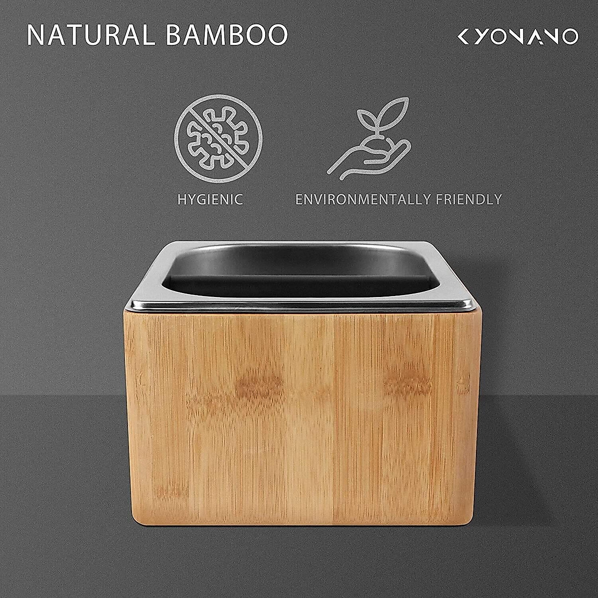 KYONANO Knock Box, Espresso Accessories, Espresso Knock Box, Coffee Knock Box with Durable Knock Bar and Non-Slip Base, Made of Bamboo and Stainless Steel, Knock Boxes Breville Machine Accessories
