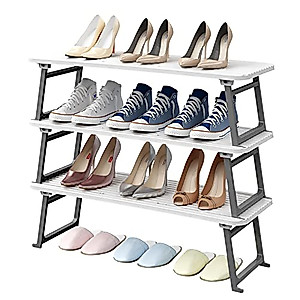 MAGINELS 3 Tier Shoe Rack Foldable Plastic Shoe Organizers Installation-Free Shoe Storage Cabinets for Closet Hallway Bedroom Entryway