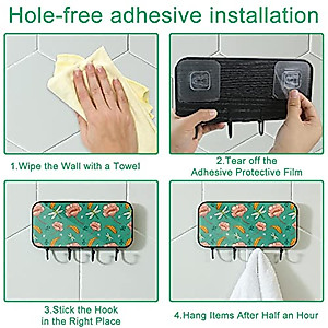 Adhesive Hooks Towel Hooks, Wall Hooks Stick on Bathroom/Kitchen/Bedroom Botanical Flowers Leaves Dragonfly