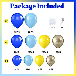 Blue Yellow Balloon Arch Kit, Royal Blue Light Blue Yellow Balloon Garland, Blue Yellow Gold Bridal Wedding Balloons for Birthday Wedding Baby Shower Lemon Bridal Shower Party Decorations