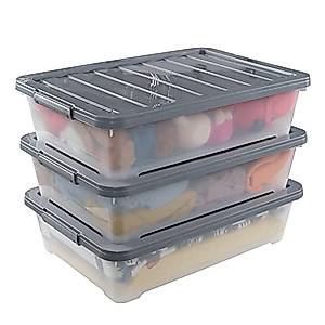 Vcansay 40 Quart Plastic Underbed Storage Boxes with Lids, Large Under Bed Storage Bins with Wheels, 3-Pack