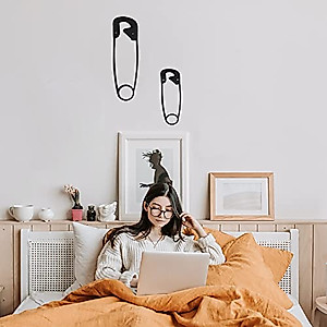 2 Pack Large Hanging Metal Safety Pins Wall Decor - Laundry Room Home Decoration, Iron Art Decoration with 4 Expansion Screws