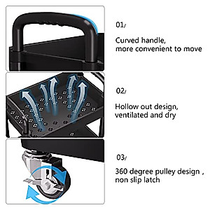 Buzowruil 4-Tier Utility Rolling Plastic Storage Cart Trolley with Lockable Wheels,Multifunctional Storage Shelves for Kitchen Living Room Office,Black