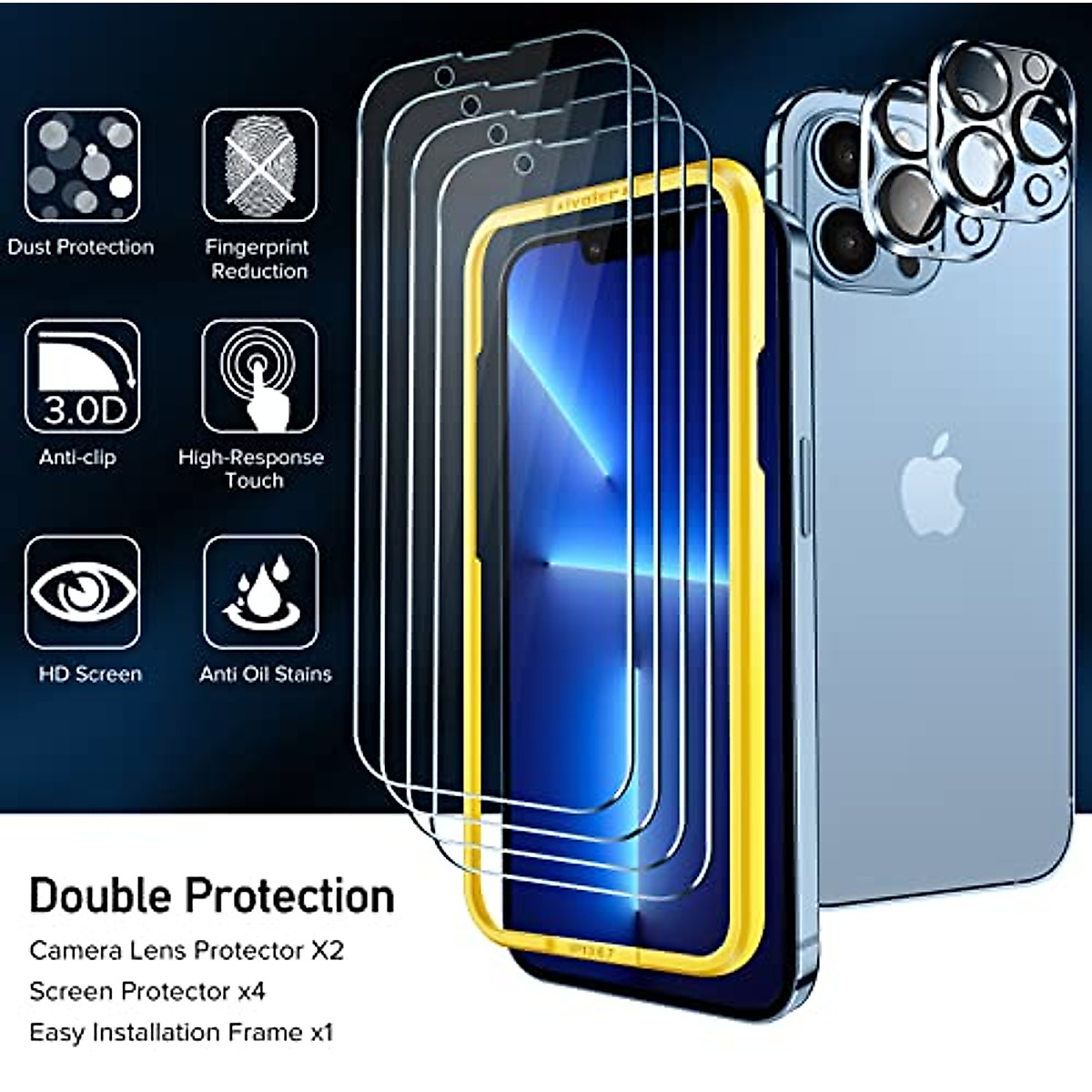 ivoler[4+2Pack]Screen Protector Compatible With iPhone 13 Pro Max 6.7‘’[4 Pack]with [2 Pack] Camera Lens Protector, HD Tempered Glass Film With Align Frame, 9H Hardness, Bubble Free,Scratch Resistant