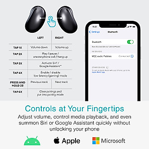 MEE audio Pebbles True Wireless Earbuds - Bluetooth 5.3 Low Profile in Ear Lightweight Headphones with Headset Microphone & Call Noise Reduction for Gym/Workouts/Sports and Gaming, Onyx