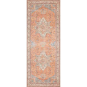 GLN Rugs Traditional Collection - Machine Washable Area Rug, Traditional Washable Rug, Non Slip Washable Rug, Low Pile Chenille Living Room Rug, Bedroom Rug, Kitchen Rug (2'6"x7' Burnt Orange Rug)