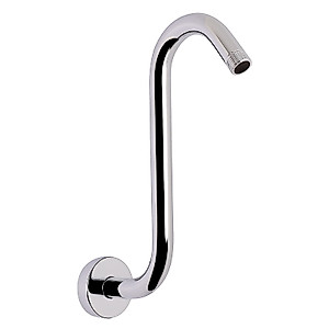 HarJue S Shaped Shower Arm, High Rise Shower Head Extension Pipe Standard 1/2" Connection with Flange, Awesome Shower Experience-Stainless Steel Bathroom Accessory(10 Inch S Shape, Chrome Finish)