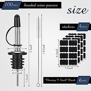 100 Pieces Liquor Pourer Stainless Steel Liquor Bottle Pourers with Siamese Rubber Dust Caps Pour Spouts Alcohol Pourer Spouts Bar Juice Pourers Wine Pourers Tapered Spout About 3/4 Inch Bottle Mouth