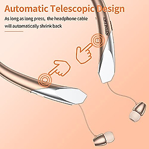 Neckband Bluetooth Headphones, Bluetooth Headphones with Microphones & Call Vibration Sport Sweatproof, Stereo Noise Cancelling Wireless Headphones with Retractable Earbuds for Sport (Rose)