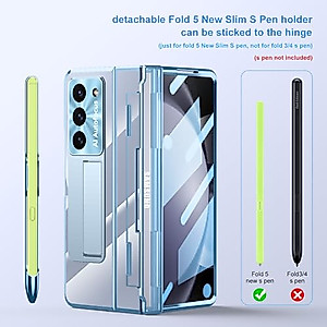 Libeagle Compatible with Samsung Galaxy Z Fold 5 Case, Innovative Hinge Protection, Detachable Fold 5 New Slim S Pen (2023) Slot, Non-Yellow Clear Back, Screen Protector, Stand Cover 5G 2023, Blue