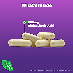 Natrol Alpha Lipoic Acid 600 mg, Dietary Supplement for General Wellness, 30 Capsules, 30 Day Supply