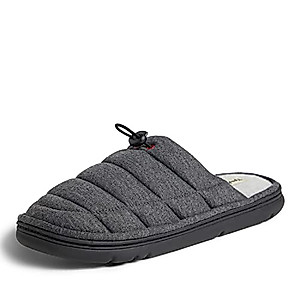 Dearfoams Men's Austin Quilted Memory Foam Sweatshirt Scuff Slipper, Black, Large