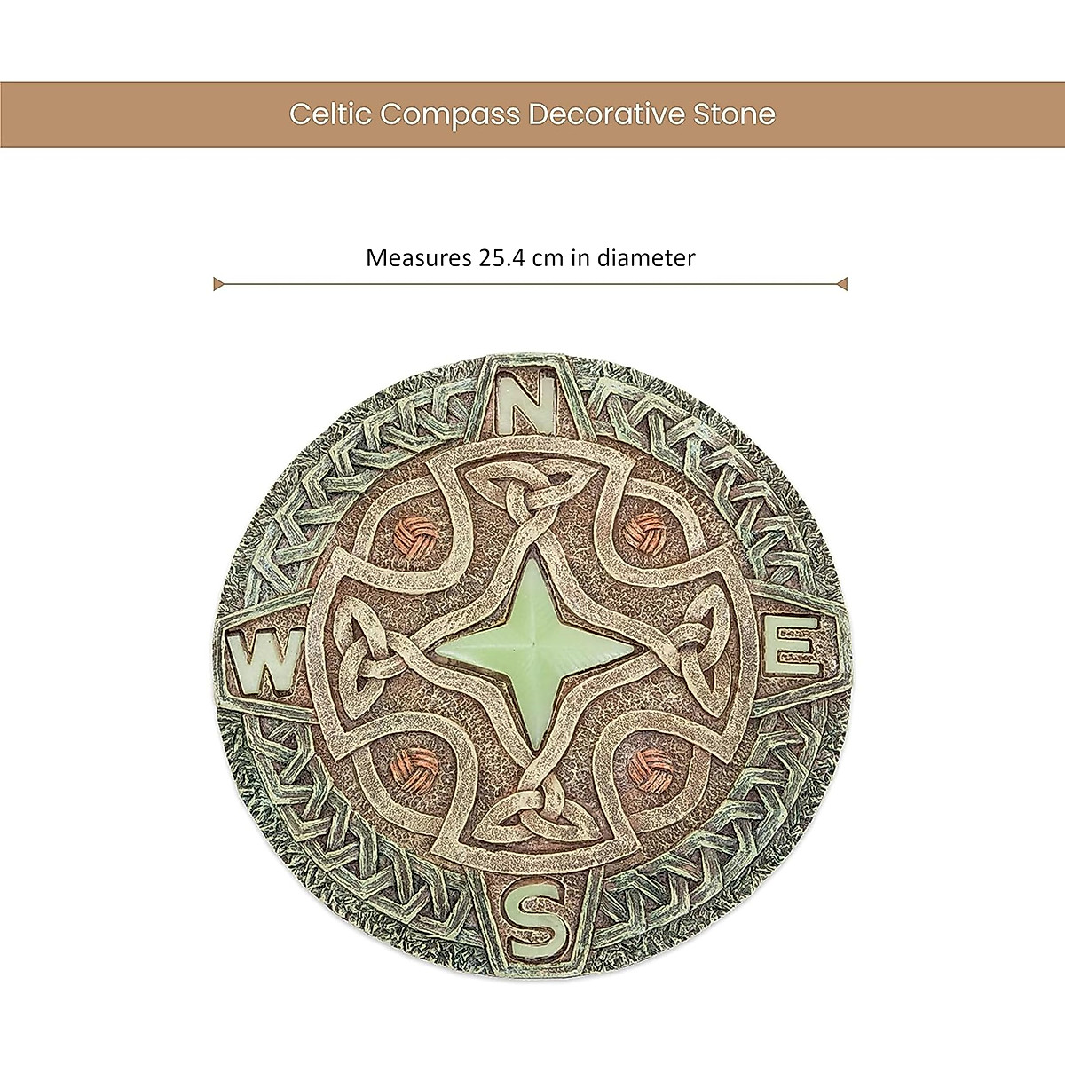 Bits and Pieces - 10” Glow-In-The-Dark Celtic Compass Decorative Stone - Yard Decoration – Beautiful Lawn/Garden Stone