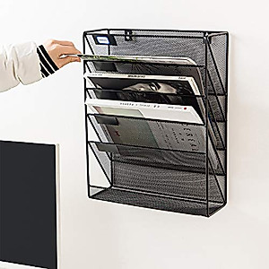 Storage Newspaper Baskets Magazine Rack Wall-Mounted Multifunctional Desktop File Rack Metal Multi-Layer Folder Box Office Supplies (Color : Black, Size : 321041cm)