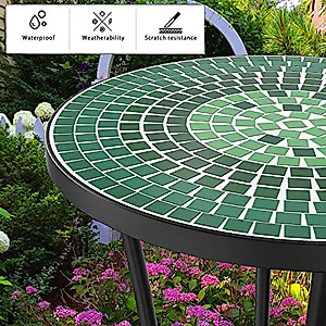 FROMJBEST Mosaic Outdoor Side Table, Patio Side Table, Weather Resistant 14" Diameter 21" H Ceramic Tile Round Outside Table for Patio, Porch, Garden, Pool, Indoor&Outdoor,Plant Stand (Vortex)