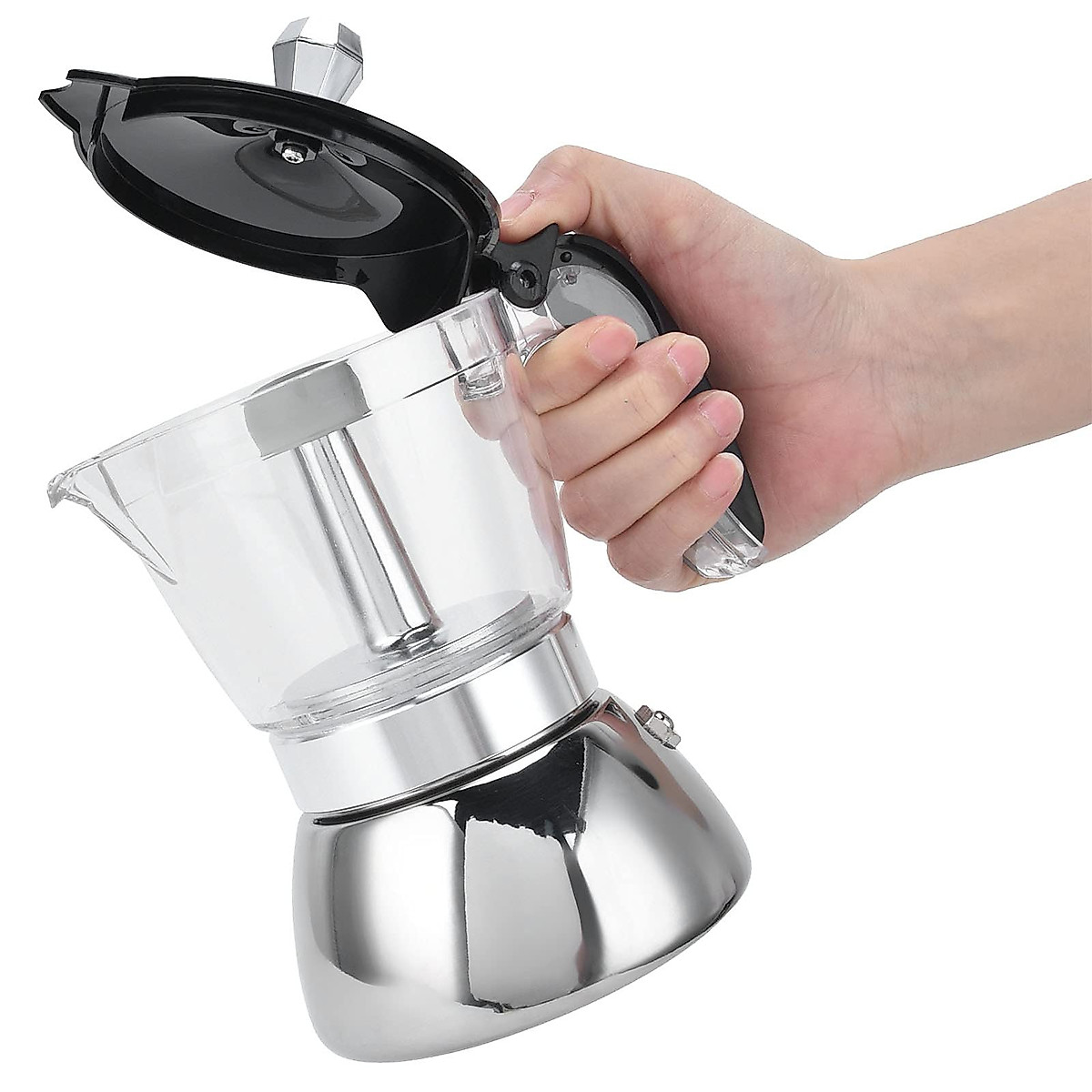 Coffee Pot, Stainless Steel Portable Moka Pot, with Heat Insulation Handle, for Household Make Cappuccino, Milk,Macchiato and Mocha