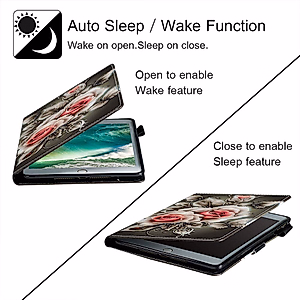 UUcovers Smart Cover for 8" Amazon Kindle Fire HD 8 Tablet 2018/2017/2016 Case 8th/7th/6th Generation with Pencil Holder, PU Leather Magnetic Folio Stand Card Wallet [Auto Wake/Sleep], Black Rose