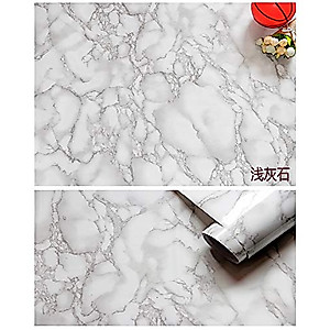Grey Marble Look Wall Paper Gloss Film Vinyl Self Adhesive Backing Granite Shelf Liner Peel and Stick Wall Decal for Covering Counter Top Kitchen Cabinet (24''x79'')