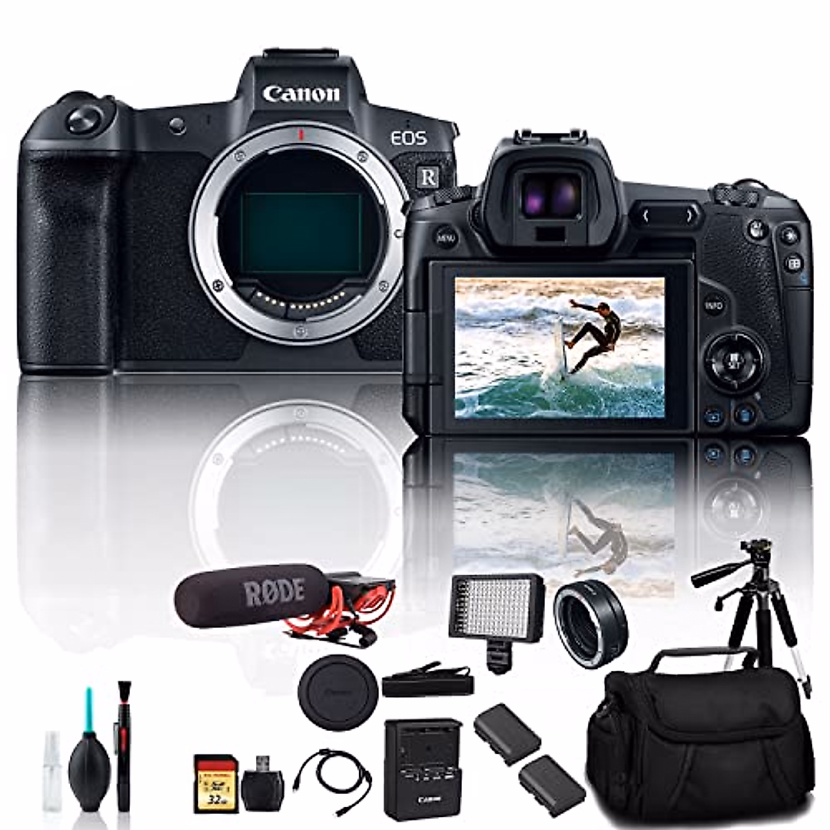 Canon EOS R Mirrorless Digital Camera 3075C002 with Extra Battery, EF Mount Adapter, Bag, 32GB Memory Card, Rode Mic and More (Renewed)