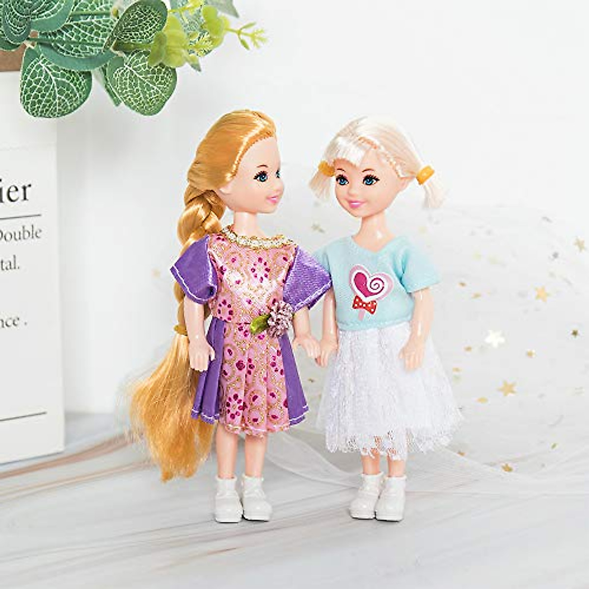ONEST 10 Sets 5 Inch Dolls Mini Dolls Include 10 Pieces Girl Dolls, 10 Sets Handmade Doll Clothes, 10 Pairs of Doll Shoes
