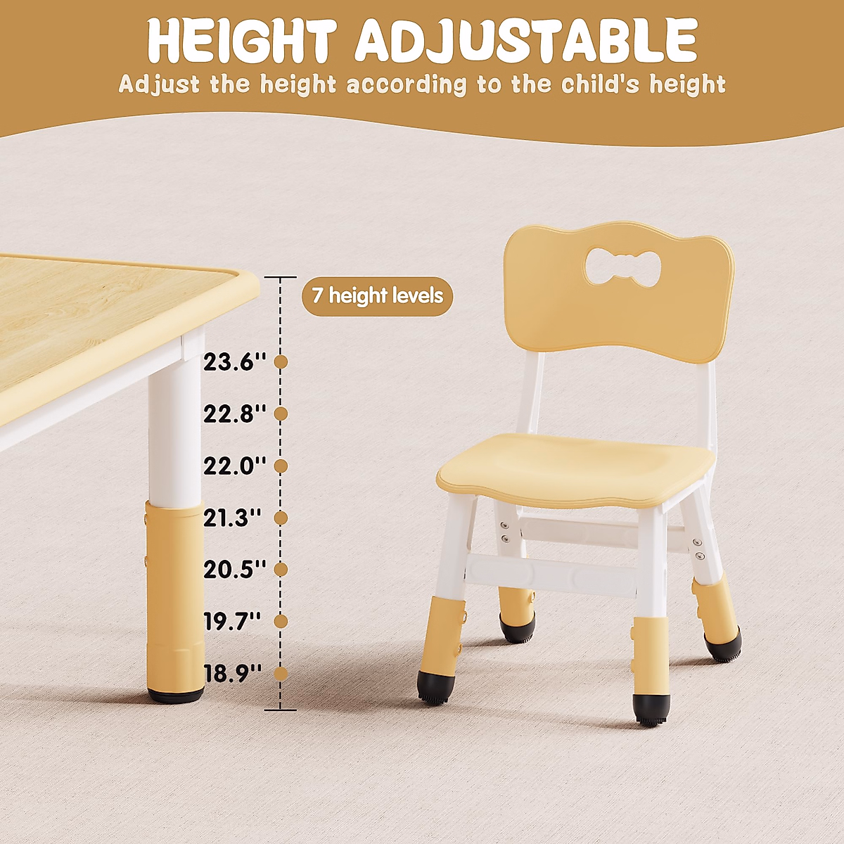 Brelley Kids Table and 2 Chairs Set, Height Adjustable Toddler Table and Chair Set, Graffiti Desktop, Classroom/Daycare/Home, Children Multi-Activity Table for Ages 2-8