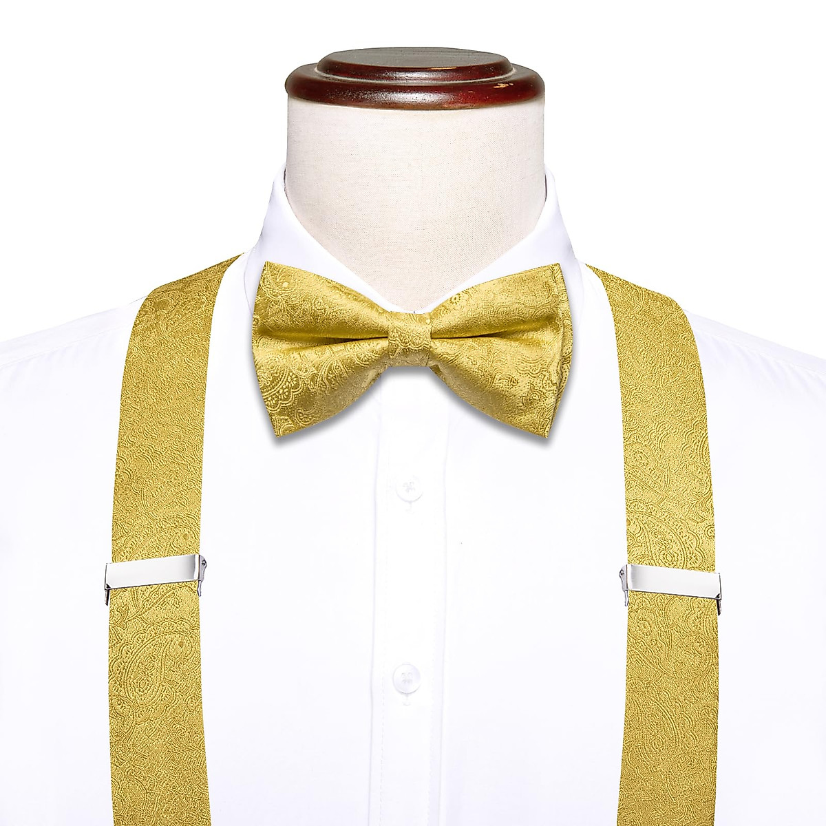 Dubulle Gold Suspender Paisley bowtie Set Silk Brace Adjust Elastic Suspender Set