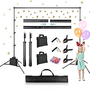 Backdrop Stand 8.5x10ft, ZBWW Photo Video Studio Adjustable Backdrop Stand for Parties, Wedding, Photography, Advertising Display with 12 pcs Balloons