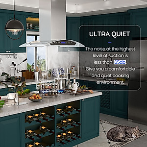 EKON KITCHEN EXPERT 36" Island Mount Range Hood, 900 CFM Ducted, 4 Speed Fan, Stainless Steel & Tempered Glass, NAIS01-36"