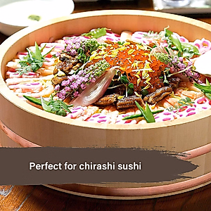 TIKUSAN Wooden Hangiri Sushi Rice Mixing Tub Copper Band with Lid Made in Japan Made of Sawara Cypress Sushi Rice Bowl Sushi Oke (10.6" (27cm))