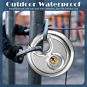 10 Pack Padlocks Alike Keyed, Stainless Steel Pad Locks with Same Key Discus Lock 2-3/4 Inch Wide 3/8 Inch Diameter Shackle, Disc Lock for Outdoor Use, Storage Unit, Sheds, Garages and Fence