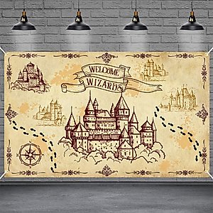 Wizard Party Decorations Backdrop, Magical Wizard Party Backdrop, Vintage Castle Decor for Welcome Wizard Decoration Halloween Witch Party Supplies, Photo Booth Party Supplies Wall Decorations