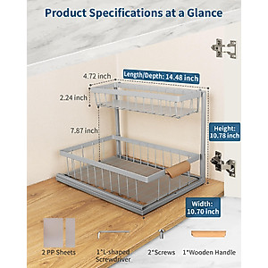 2 Pack Under Sink Organizer,Metal Pull Out Kitchen Cabinet Organizer with Sliding Drawer,Sturdy Multi-functional for Bathroom Organization,Silver