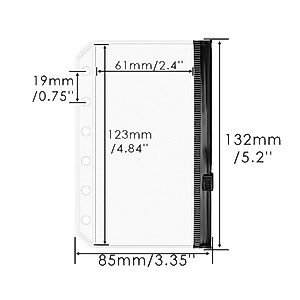 Mogoostry A7 Zipper Pockets 12PCS 6 Holes Binder Pockets Black Zipper Cash Envelopes Pocket A7 Loose-Leaf Zipper Binder Pouch Bag for 6-Ring Journal Budget Folder