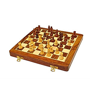 PALM ROYAL HANDICRAFTS Rosewood Magnetic Wooden Chess Set-2 Extra Queens-Folding Board, Handmade Portable Travel Chess Board Game Sets - Chess Set for Kids and Adults(10x10 Inches)