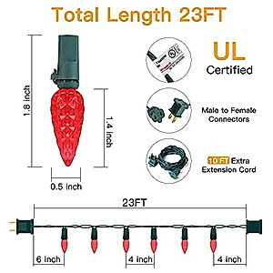 Marchpower C6 Christmas Lights,2-Pack Waterproof Outdoor Indoor LED String Lights,70 LED 23FT Durable Fairy Light Plug in Connectable Strawberry Light for Garden Trees Roofs Holiday Decorate,Red