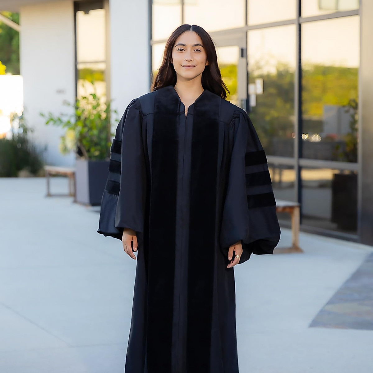 Endea Graduation Deluxe Classic Matte Black Doctoral Gown Academic Regalia Unisex (45 (5'0" - 5'2")) Matte Black