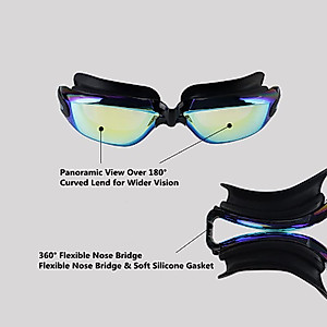 Zsling Swim Goggles, Swimming Goggles No Leaking Full Protection Adult Men Women Youth, Mirrored Anti Fog Goggles, Competitive Swim Goggles (Clear Black)