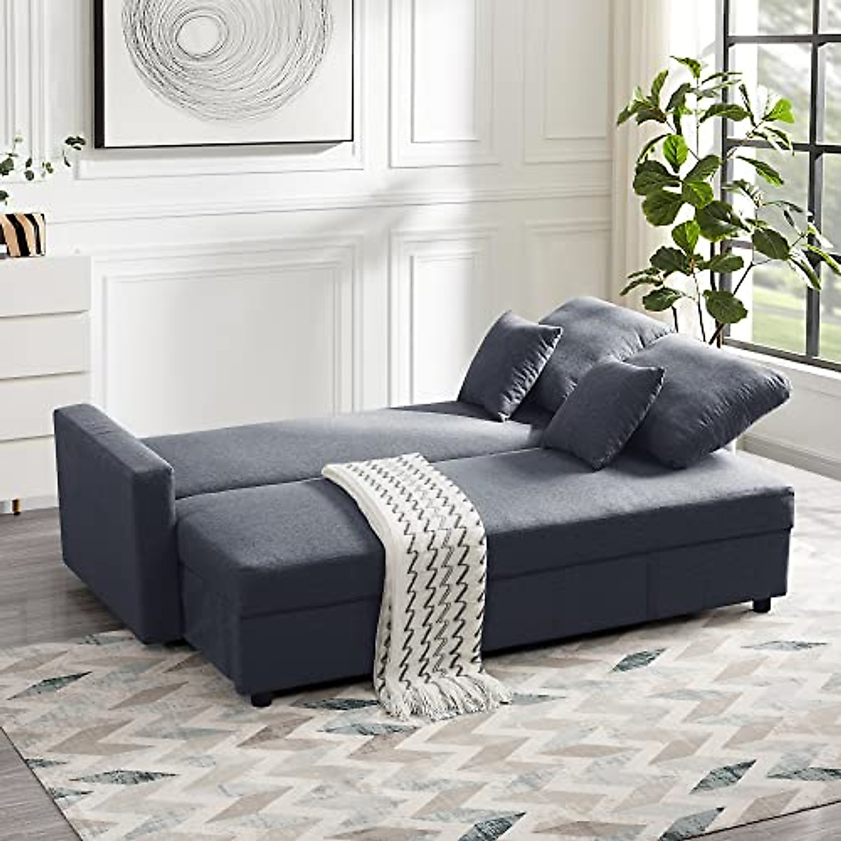 NicBex Convertible Sectional Sofas, 3 Seat Couch, Navy