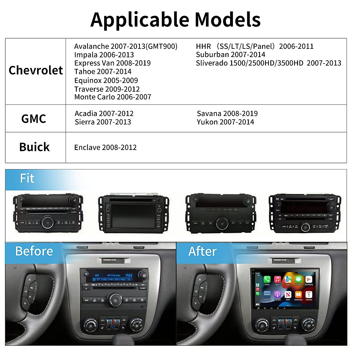 2023 New Android 12 Replacement Radio for Chevy Silverado GMC Acadia Buick Enclave Car Stereo,Bruynic 8" IPS Touchscreen Head Unit With Car Play, Android Auto & Mirroring Come with a AHD Backup Camera
